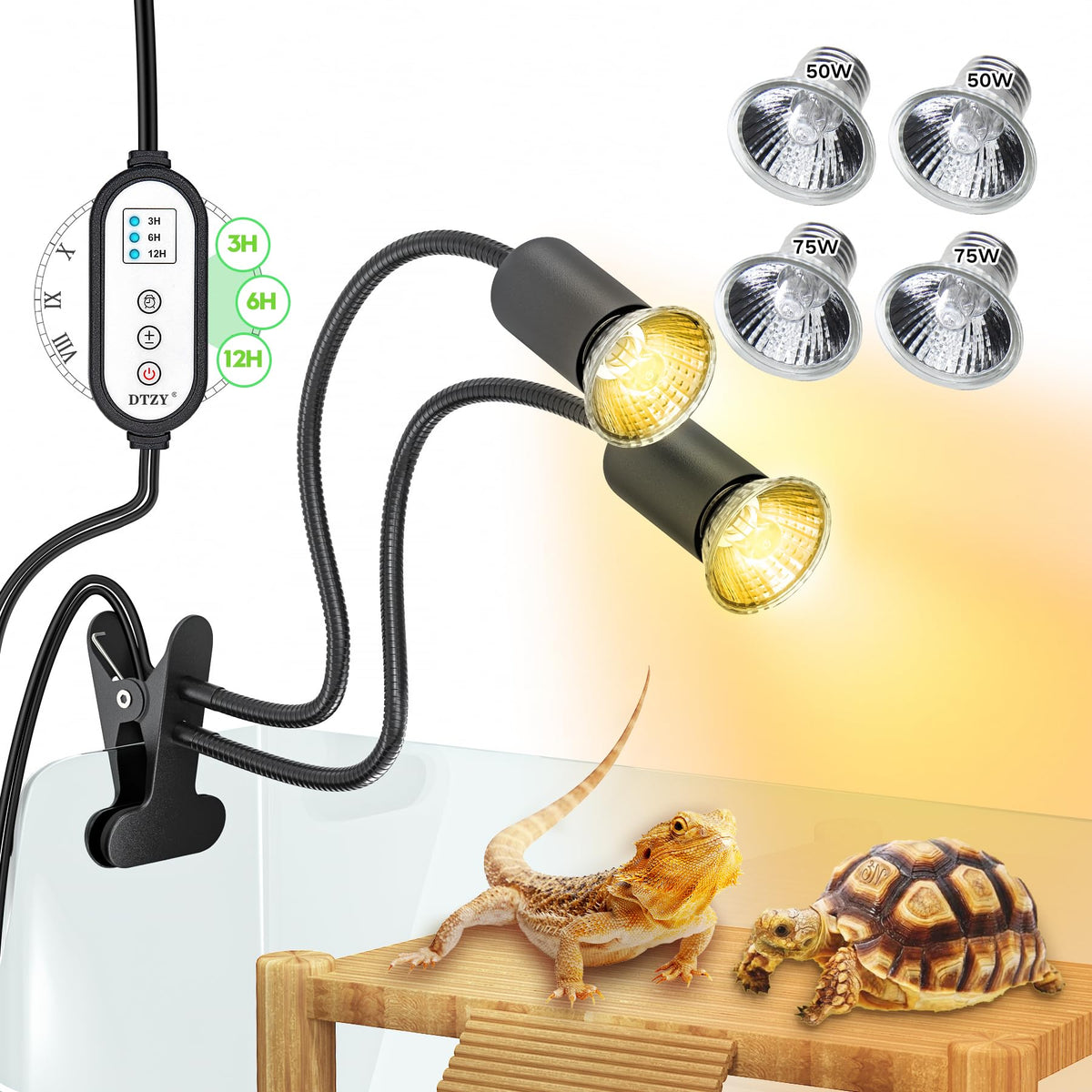 Reptile Heat Lamp, Dual-Head Uva/B Reptile Light With 3/6/12H Cycle Ti – Petocart