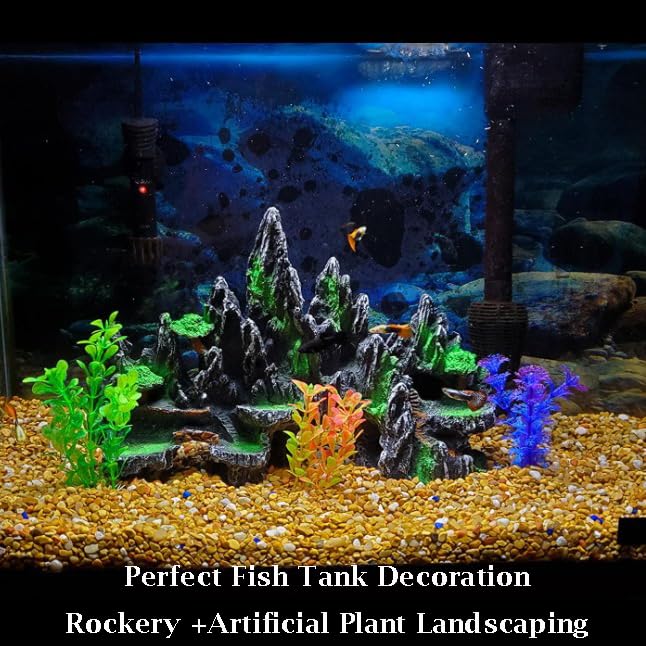 Pakykai Large Fish Tank Decorations, Mountain View Aquarium Ornament ...