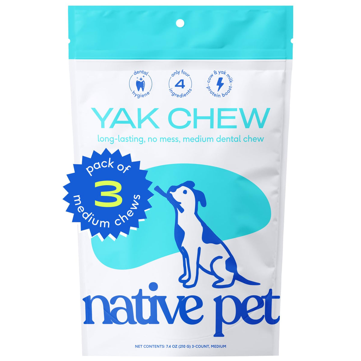 Native Pet Yak Chews (3 Medium Dog Yak Chews) - Yak Bones for Dogs - Y ...