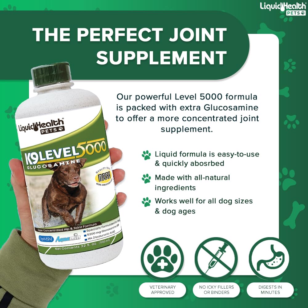 LIQUIDHEALTH 32 Oz K9 Liquid Glucosamine for Dogs Level 5000 with ...