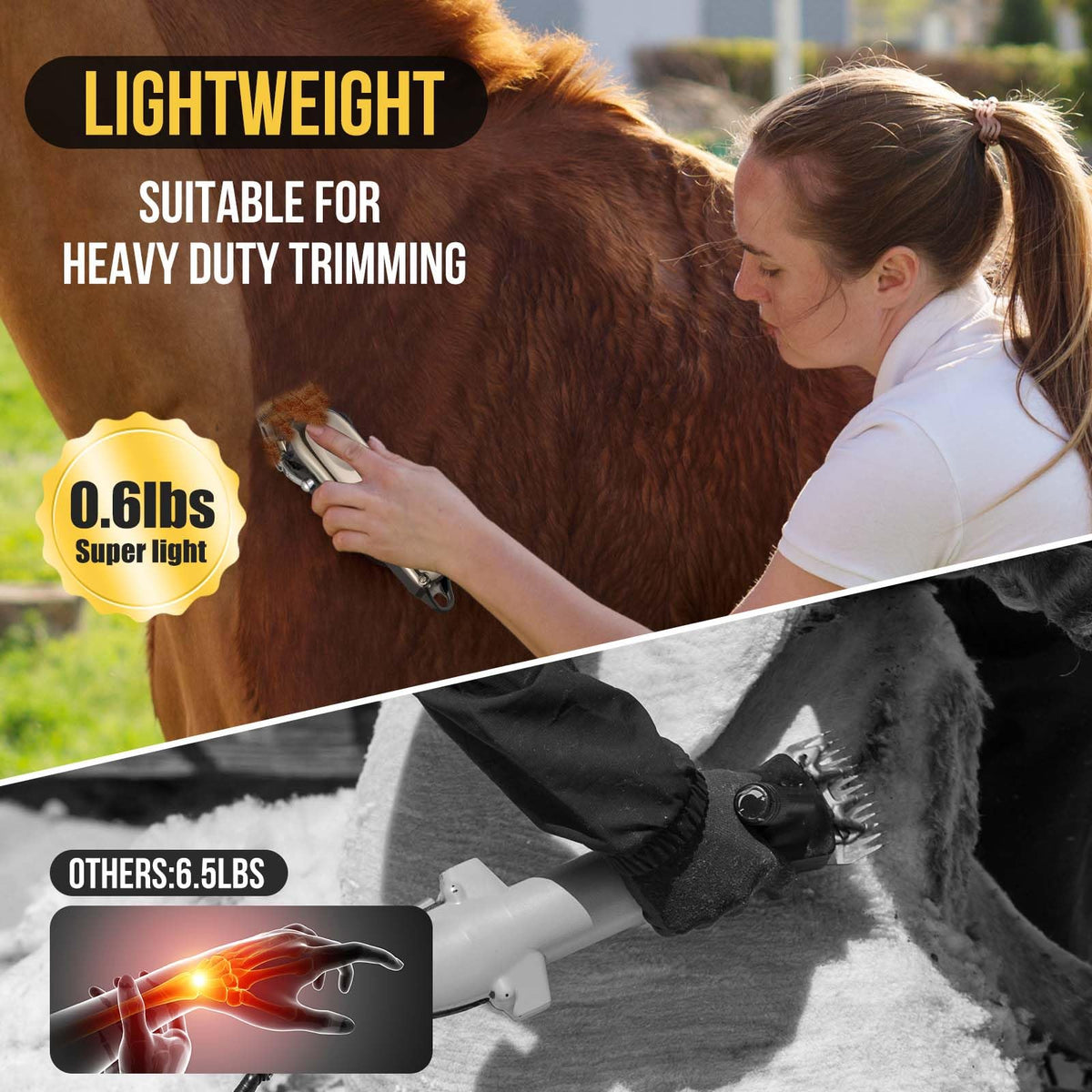 Ciphuoly Cordless Horse Clippers, Quiet & Rechargeable, 4 Guide Guards ...