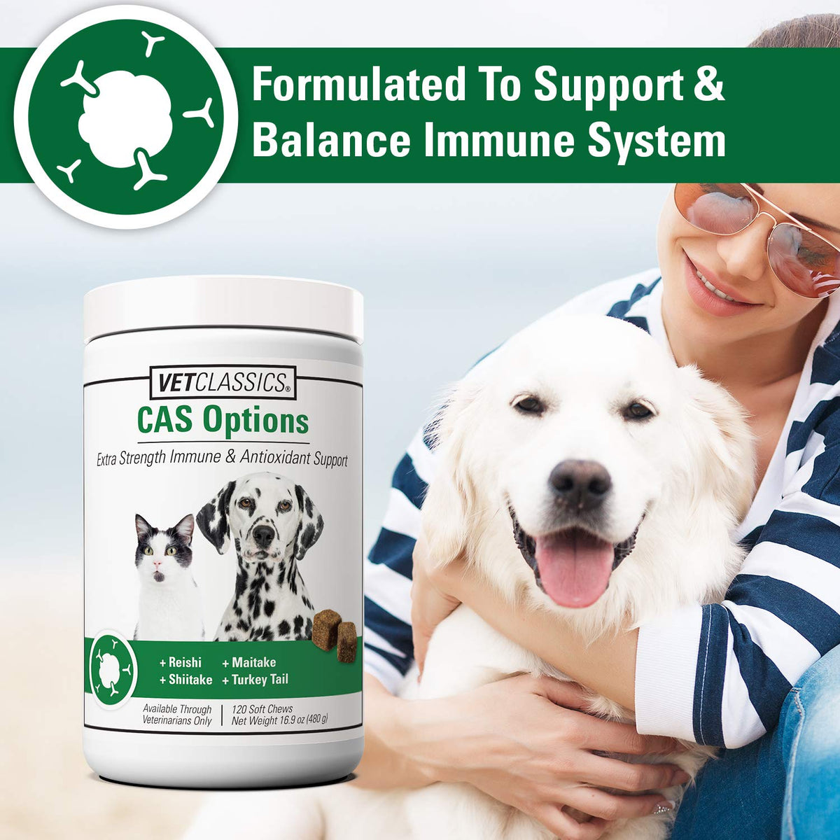 Vet Classics CAS Options Extra Strength Immune Support for Dogs, Cats ...