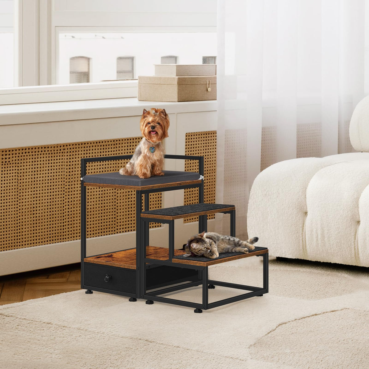 Caduke Pet Window Perch With Stairs Dog Window Seat With Stairs Dog Bu ...