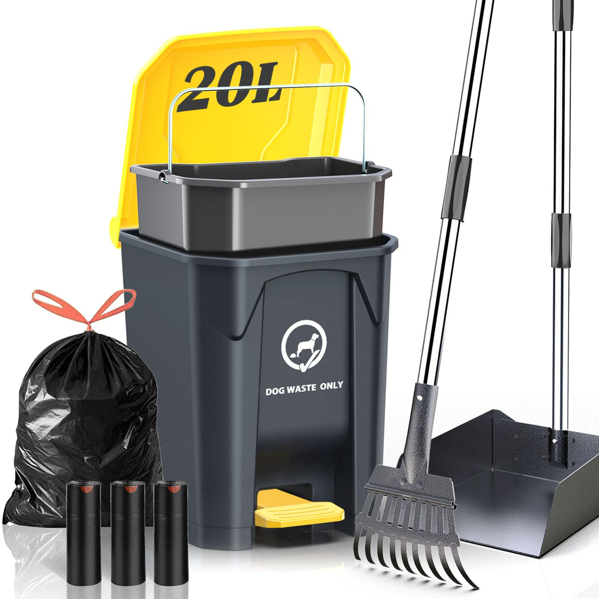 Outdoor Dog Poop Trash Can With Pooper Scooper & 60 Free Poop Bags -15 ...