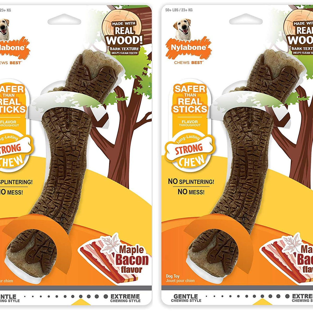 Nylabone 2 Pack Of Strong Chewy Maple Bacon Flavored Stick Bone For Do ...