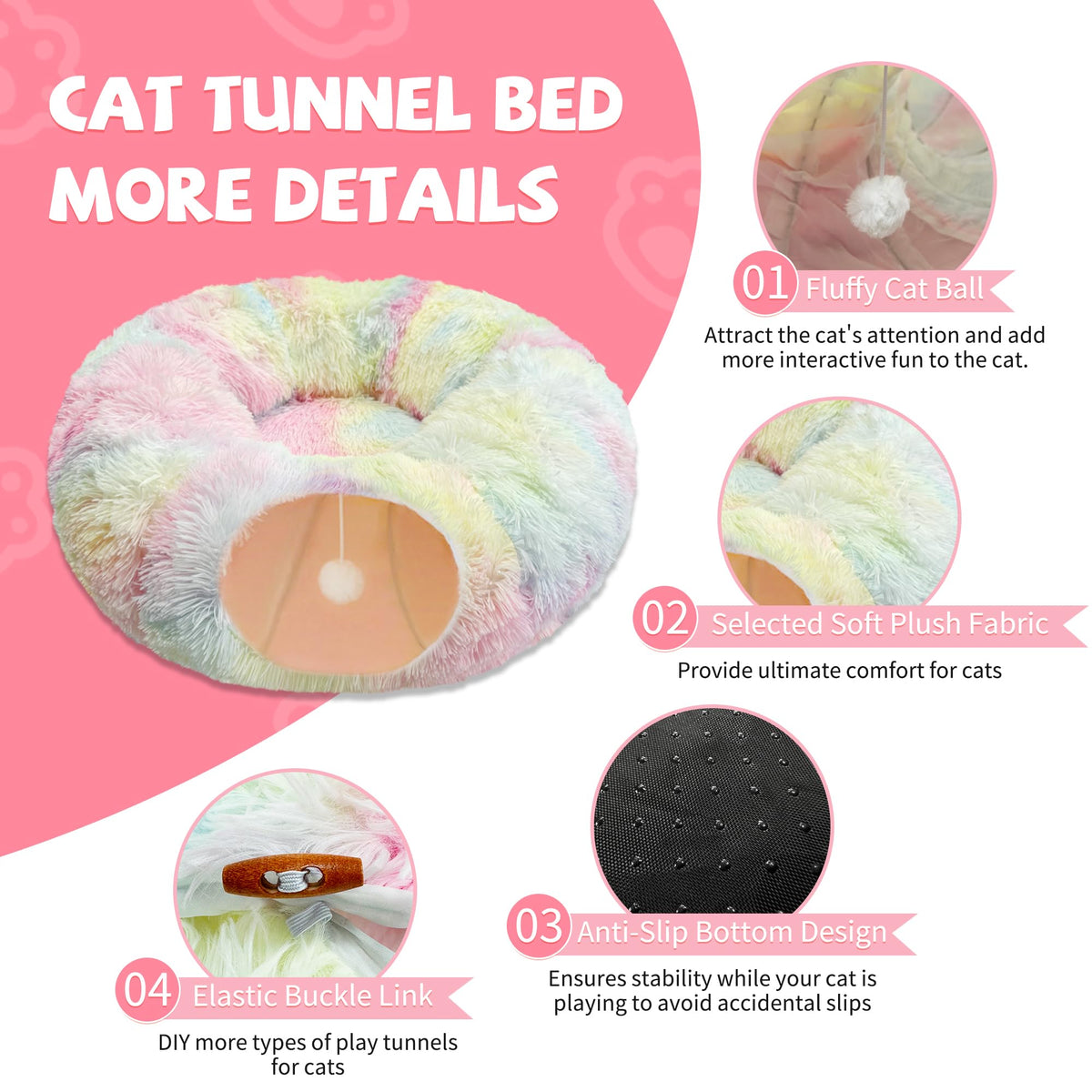 Felrelwel Cat Tunnel Bed With Furry Soft Mat,Cat Donut Tunnels For Ind ...
