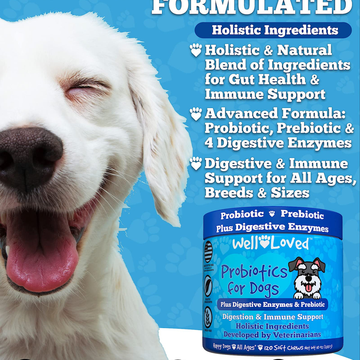 Well Loved Probiotics for Dogs, Dog Probiotics, Made in USA, Vet ...