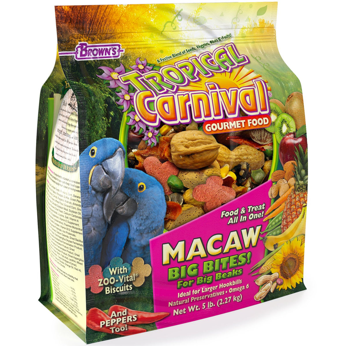 Tropical Carnival Gourmet Macaw Food Big Bites, 5 lb, Fortified with P ...