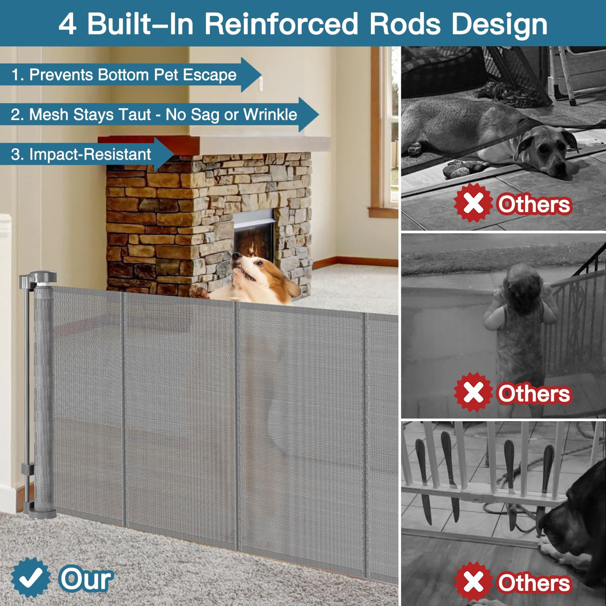Stcockis 28" Tall Retractable Baby Gate - 80" Wide Mesh Dog Gate, Gray ...