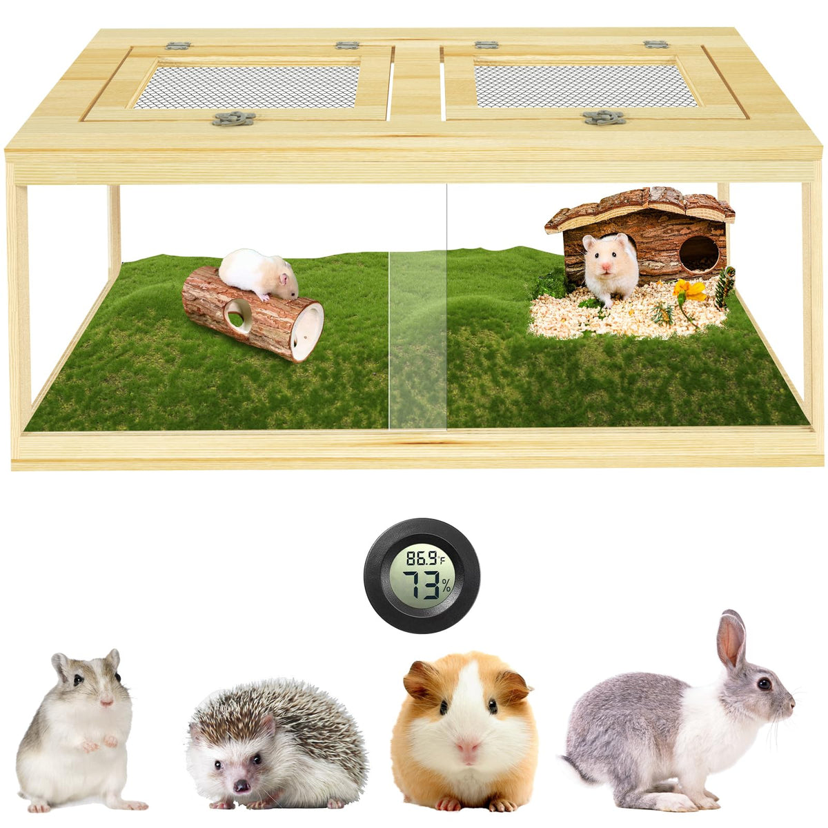 32'' Hamster Habitat Enclosure, Lockable Sliding Door Gerbil Cage, Dwa ...