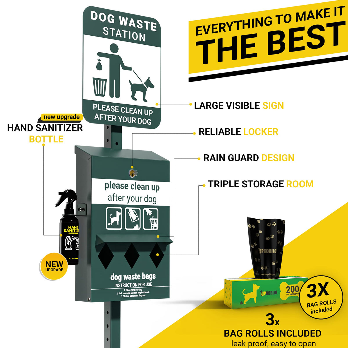 Pet Waste Station - Includes 600 Roll Bags & 50 Can Liners - Original ...