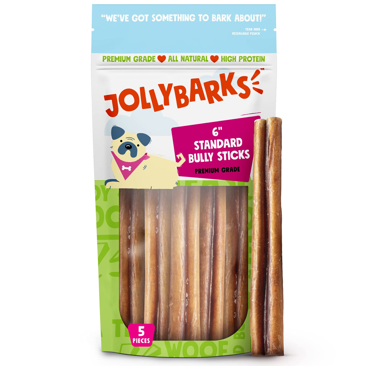 Jolly Barks 6 Inch Bully Sticks for Small Dogs Long Lasting Pizzle ...